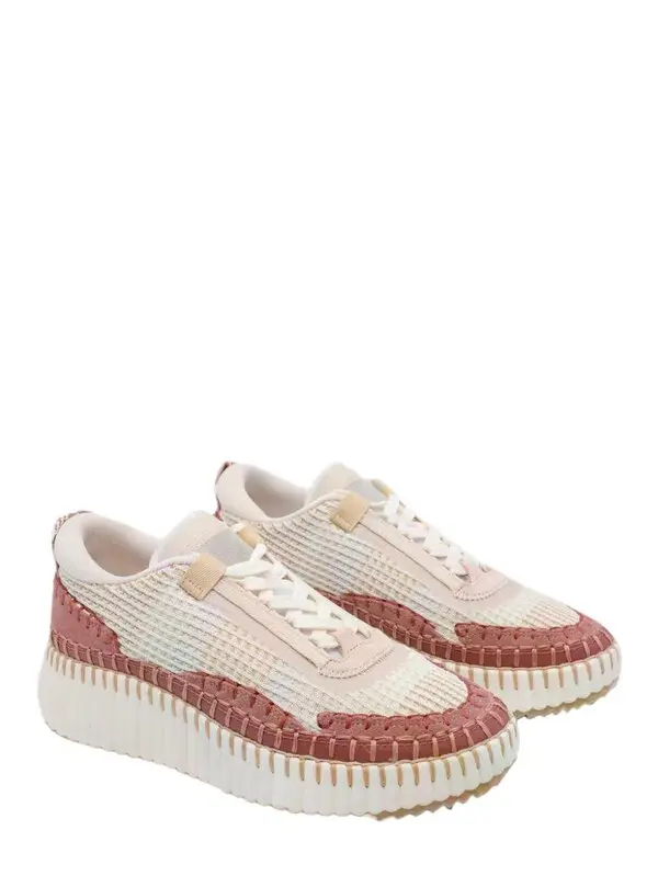 Chloé Platform Sneakers With Suede Panels And Blanket Stitch Detailing - Neutrals