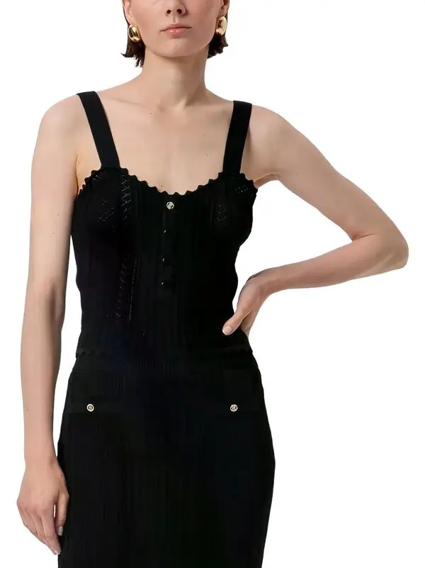 FRACOMINA Pointelle Knit Scalloped Top - Black