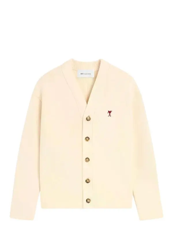 AMI Paris Cotton And Wool Arrow Cardigan - Neutrals