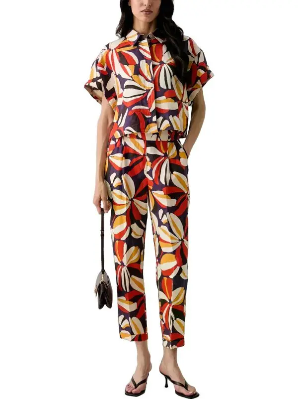 BENETTON Floral Print Tapered Trousers - Purple