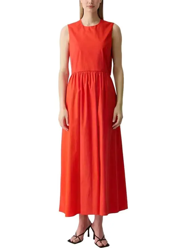 BENETTON Sleeveless Midi Dress With Gathered Waist And Cut-out Detail - Red