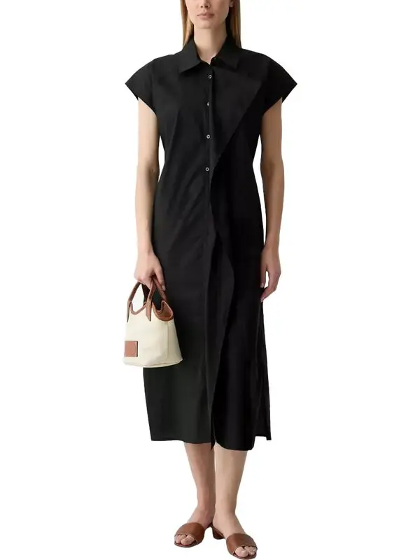 BENETTON Sleeveless Midi Shirt Dress With Tie Belt - Black