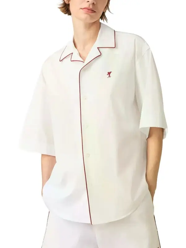 AMI Paris Cotton Short Sleeve Shirt With Arrow Embroidery - White