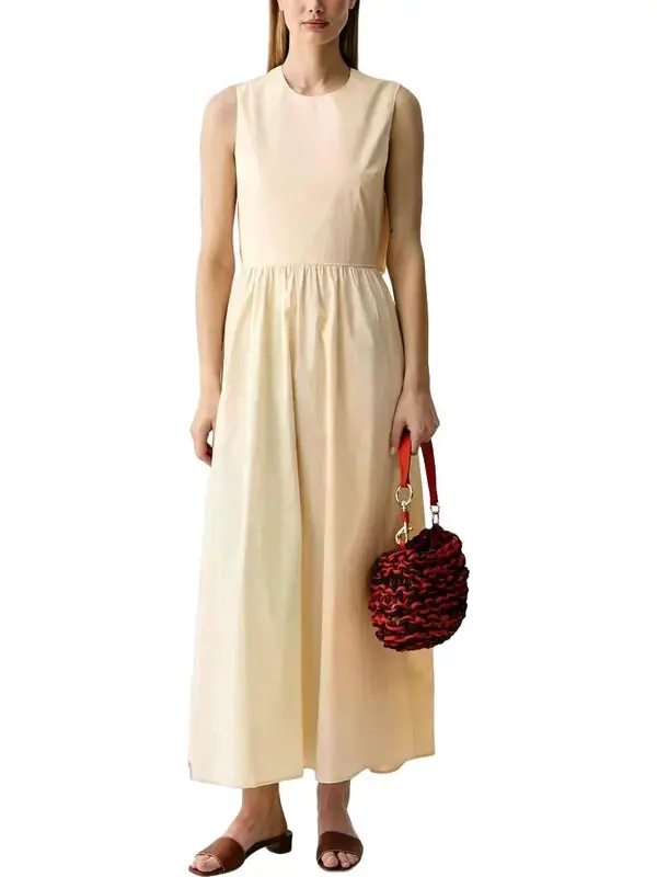 BENETTON Sleeveless Midi Dress With Gathered Waist And Cut-out Detail - White