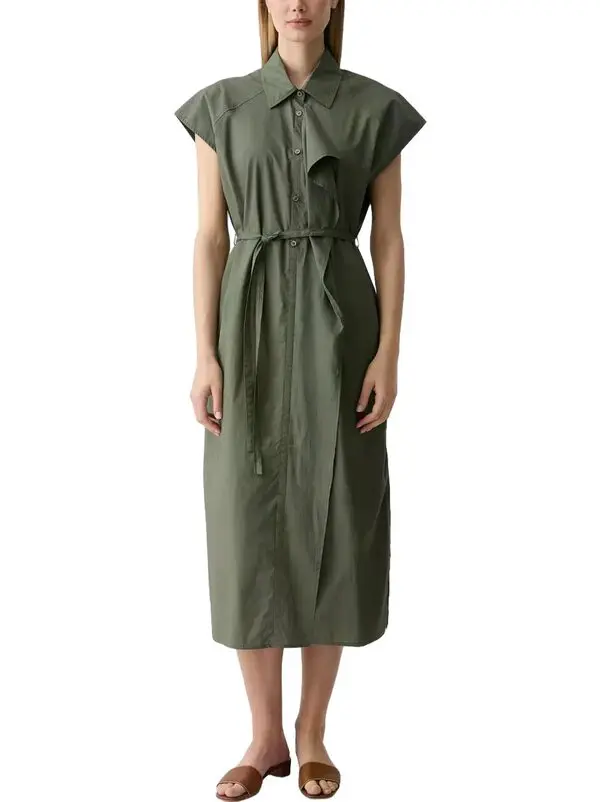 BENETTON Sleeveless Midi Shirt Dress With Tie Belt - Green