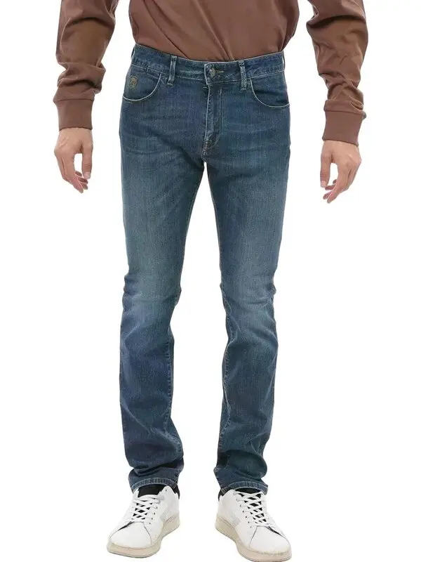 Corneliani Logo-patch Contrast-stitch Straight-leg Jeans - Blue
