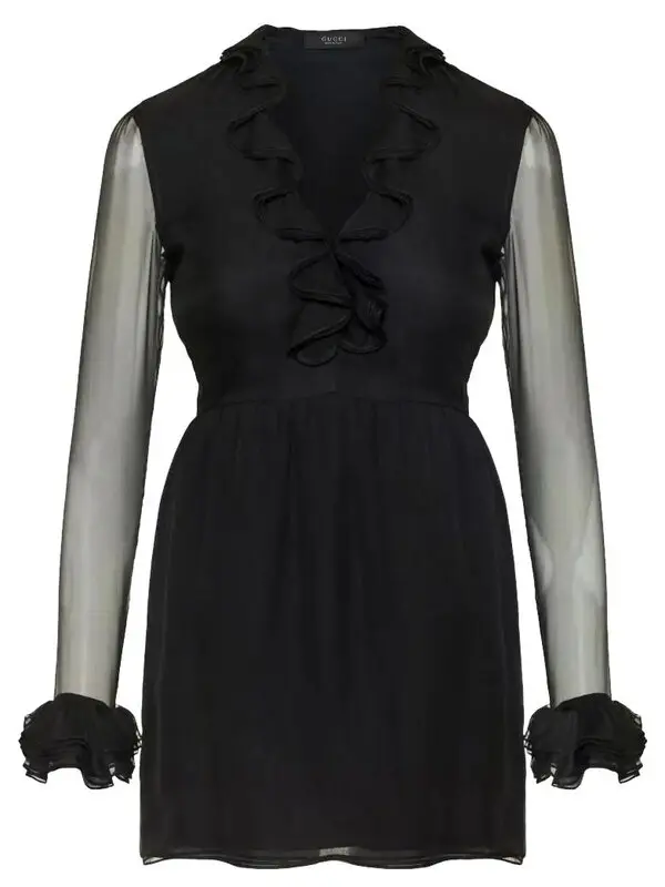 Gucci Ruffled Silk-chiffon A-line Mini Dress - Black