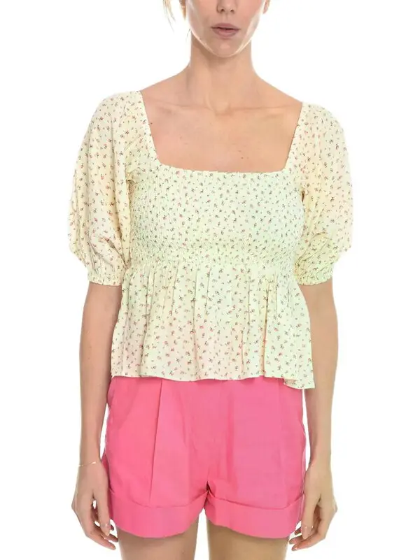 NOTES DU NORD Floral Print Puff Sleeve Blouse - Neutrals