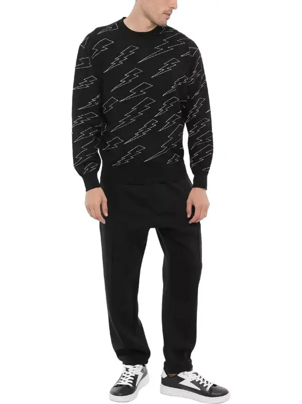 Neil Barrett Thunderbolt Embroidered Crew Neck Sweater - Black