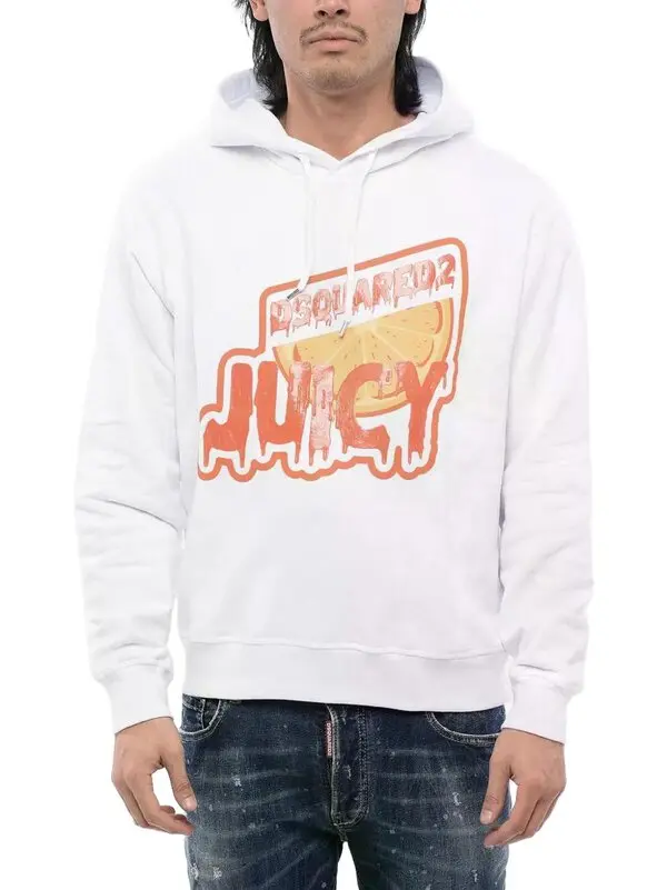 Dsquared2 Logo Print Brushed Cotton Hoodie - White