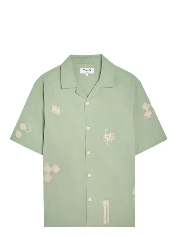WAX LONDON Scribble-appliqué Seersucker Short-sleeved Shirt - Green