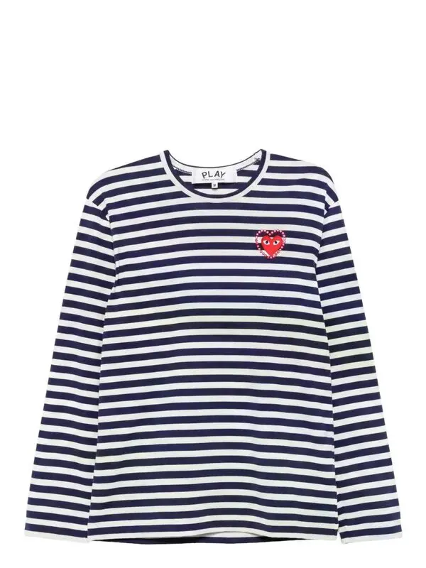 Comme Des Garçons Striped Heart-patch Long-sleeve T-shirt - Blue