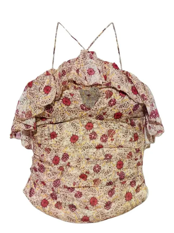 MARANT ETOILE Djimia Floral Print Ruffled Halterneck Top - Neutrals
