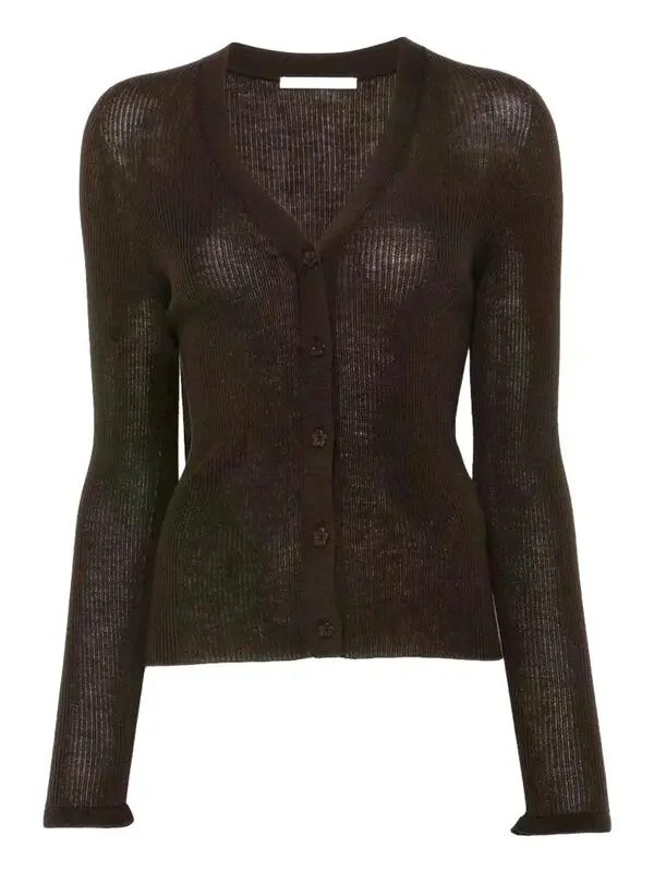 Cecilie Bahnsen Ribbed V-neck Cardigan - Brown