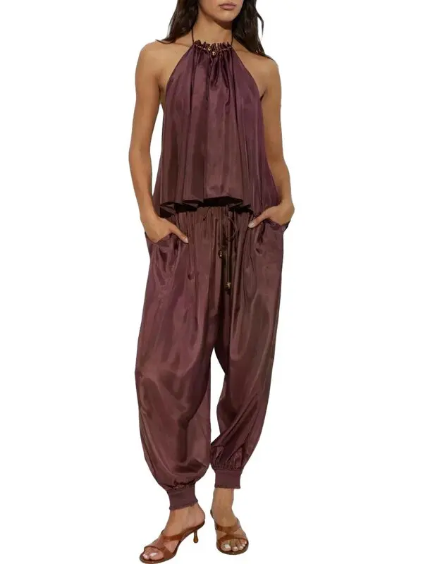 Zimmermann Halter Neck Top With Gold-tone Bead Embellishment - Brown
