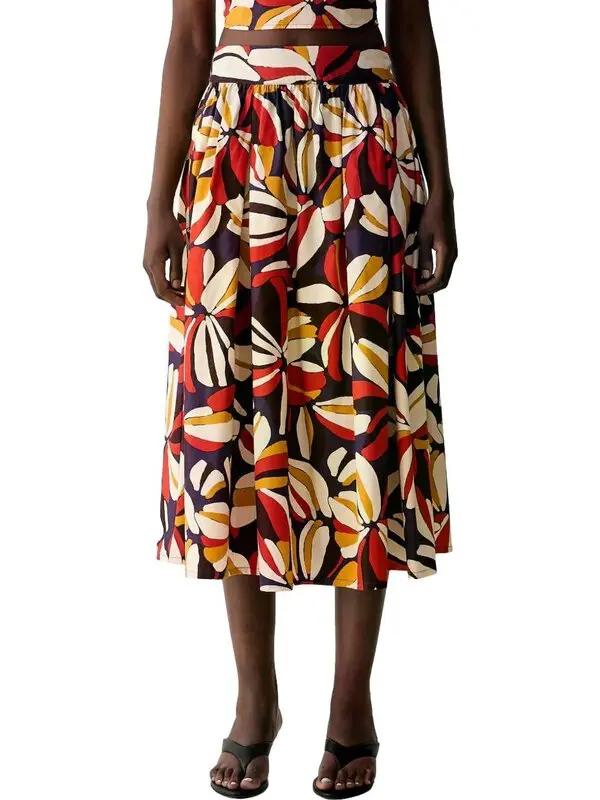 BENETTON Floral Print Pleated Midi Skirt - Purple