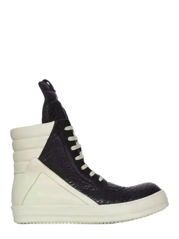 Rick Owens Geobasket Panelled Leather High Top Sneakers - Black