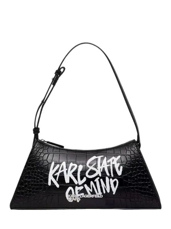 Karl Lagerfeld Croc-effect Logo Print Shoulder Bag - Black