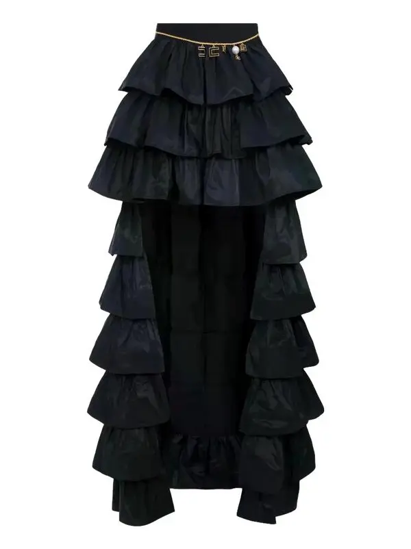 Elisabetta Franchi Ruffled Asymmetrical Taffeta Skirt - Black