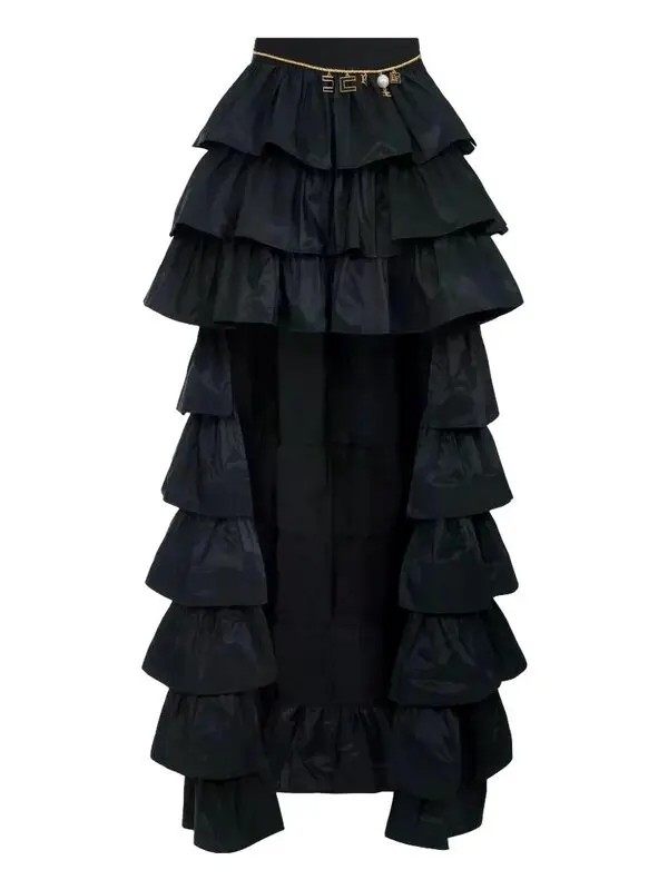 Elisabetta Franchi Ruffled Asymmetrical Taffeta Skirt - Black