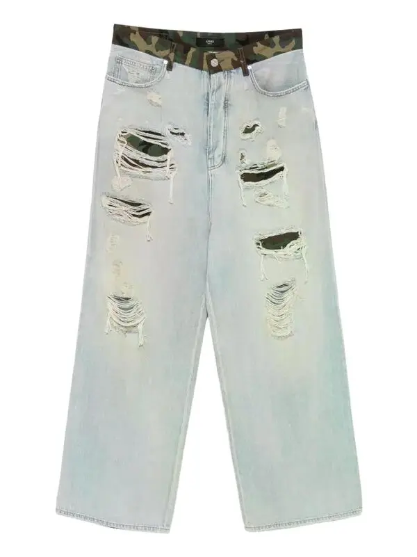 Amiri Distressed Camouflage-print Jeans - Blue