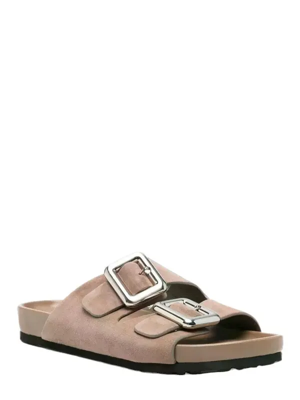 SERGIO MORETTI FIRENZE Suede Buckle-fastening Slippers - Neutrals
