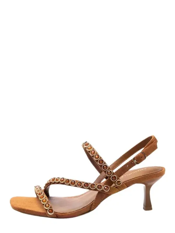 EMANUELLE VEE Embellished Crystal Sandals - Brown