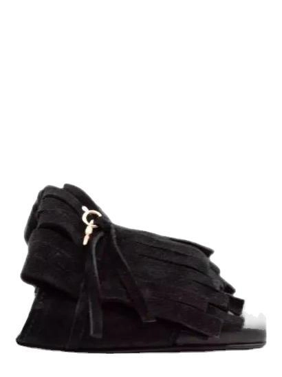 DONNARÌ Flat Sandals With Fringe Detail - Black