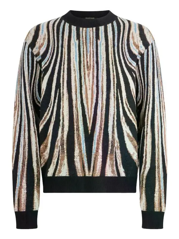 Roberto Cavalli Tiger Print Knit Sweater - Black
