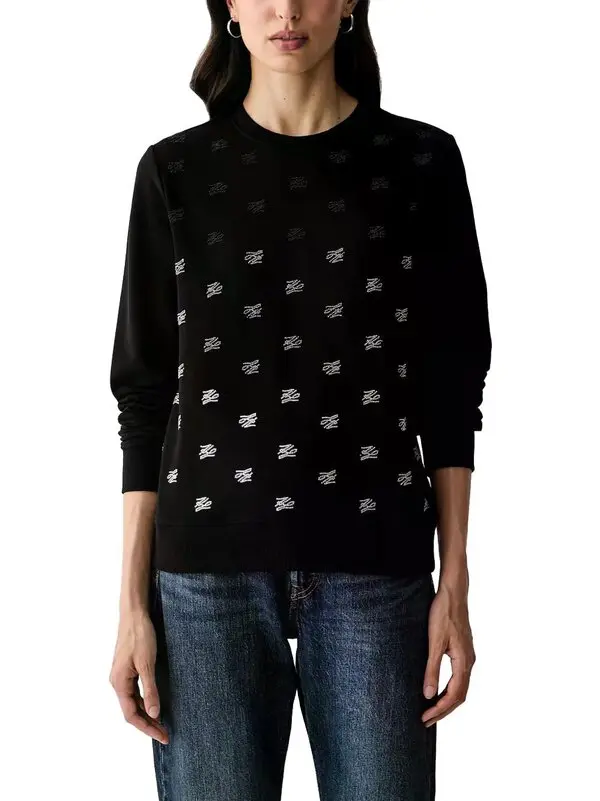 Karl Lagerfeld Crystal Embellished Logo Pattern Crew Neck Sweater - Black