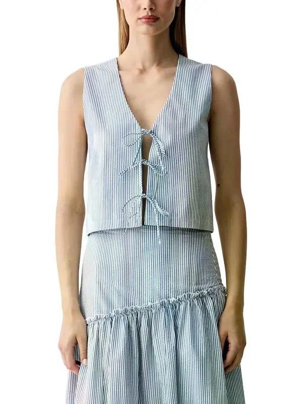 BENETTON Striped Tie-fastening Sleeveless Blouse - Blue