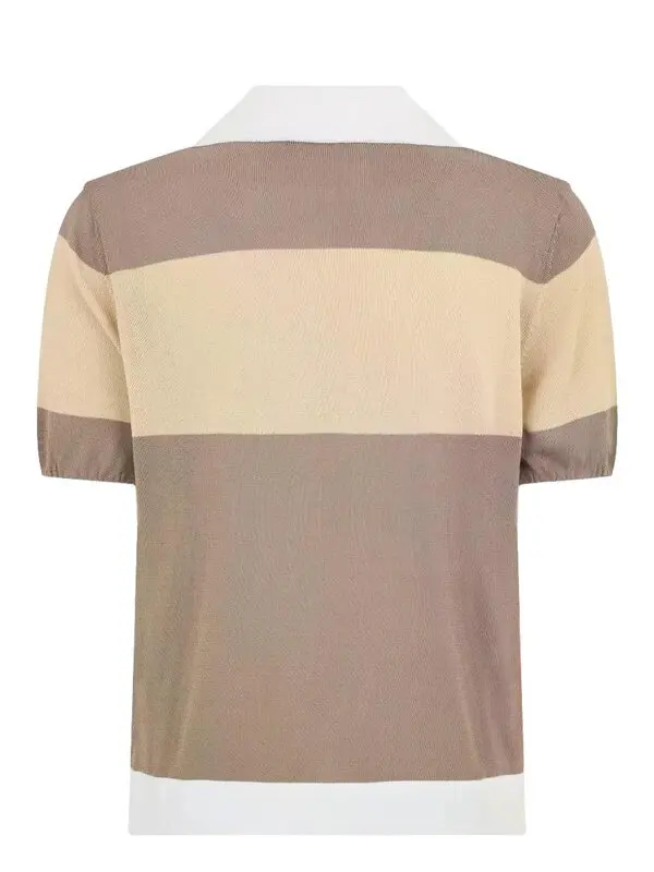 MOORER Short Sleeve Polo Top With Ribbed Details - Brown