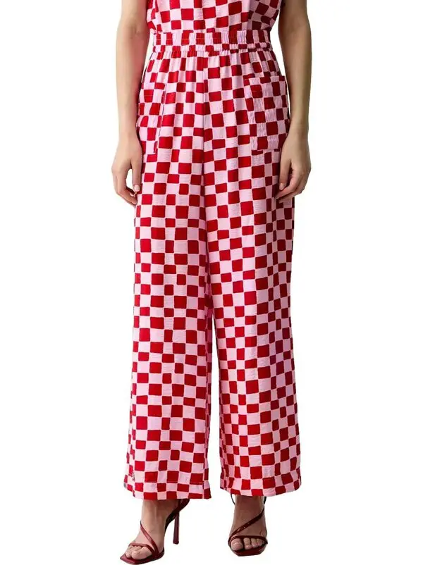 BENETTON Checkerboard Print Palazzo Pants - Red