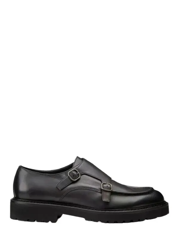 DOUCAL'S Leather Double Monk Strap Loafers - Black