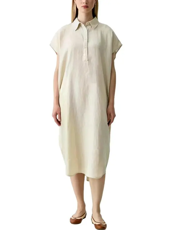 BENETTON Short-sleeved Midi Shirt Dress - Neutrals
