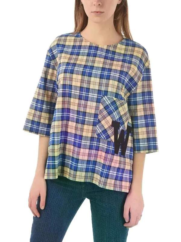 Woolrich Plaid Monogram Patch Blouse - Blue
