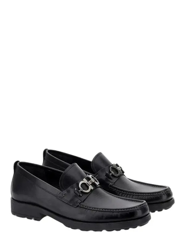 FERRAGAMO Gancini Lug-sole Loafers - Black