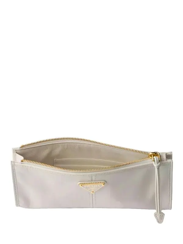 Prada Leather Pouch With Enamelled Triangle Logo - White
