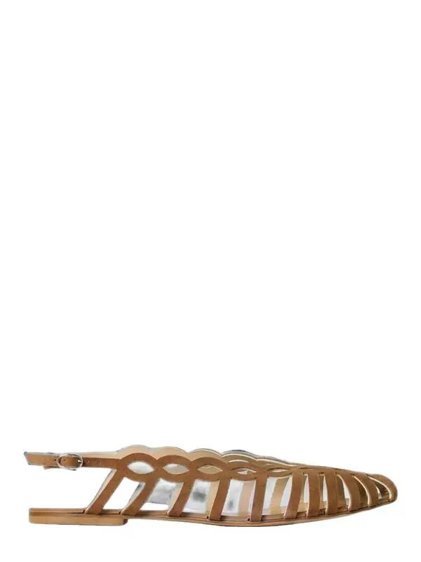ANNA F. Caged Slingback Flat Pumps - Brown