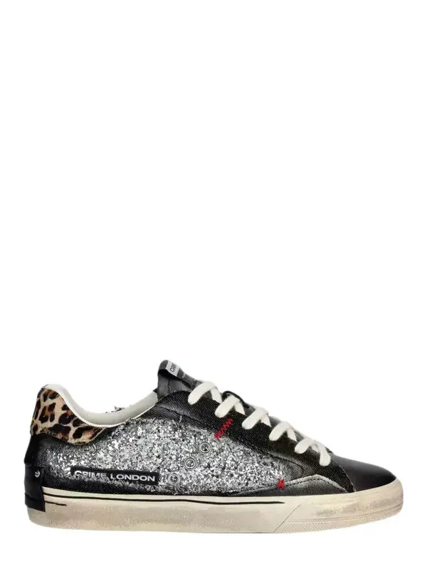 CRIME LONDON Glitter Detail Leopard Print Lace-up Sneakers - Black