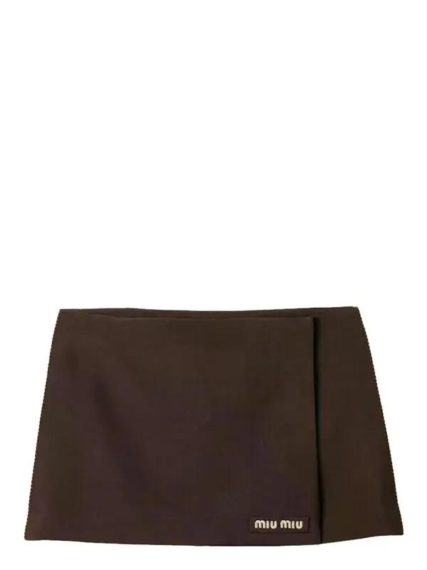 Miu Miu Logo Patch Wrap Mini Skirt - Brown