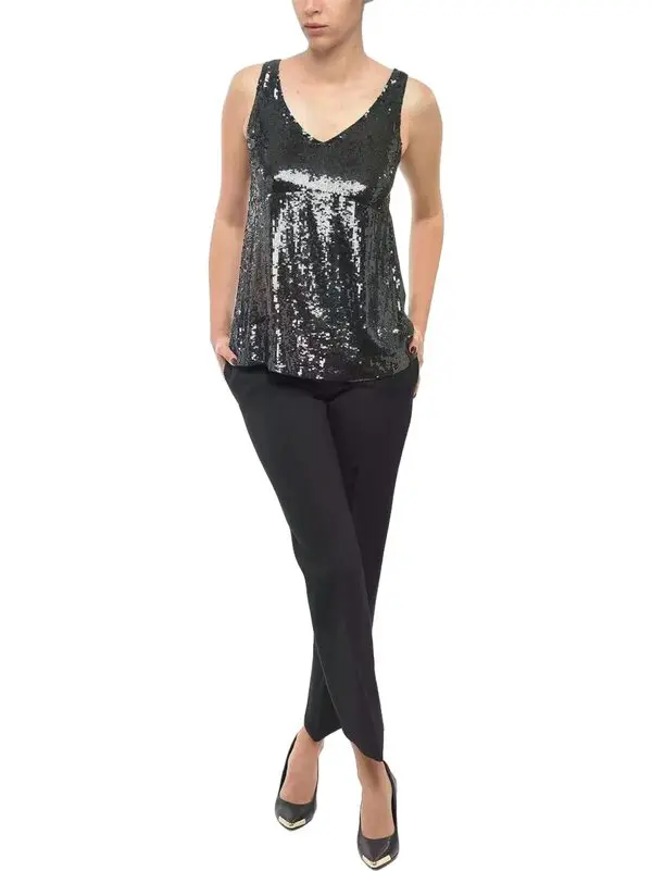 P.a.r.o.s.h Embellished V-neck Sleeveless Tank Top - Black