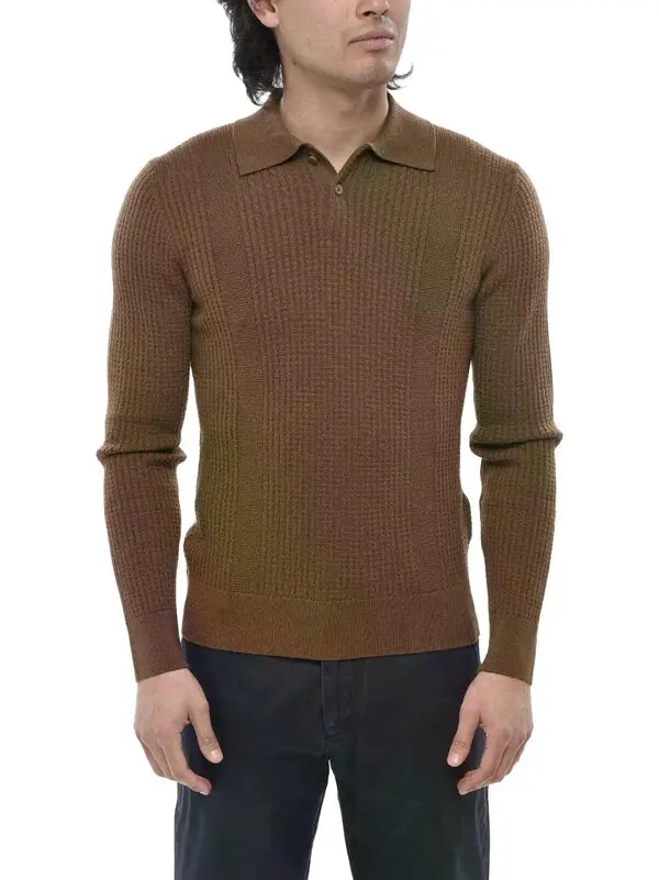 PAOLO PECORA Ribbed Knit Polo Sweater - Brown