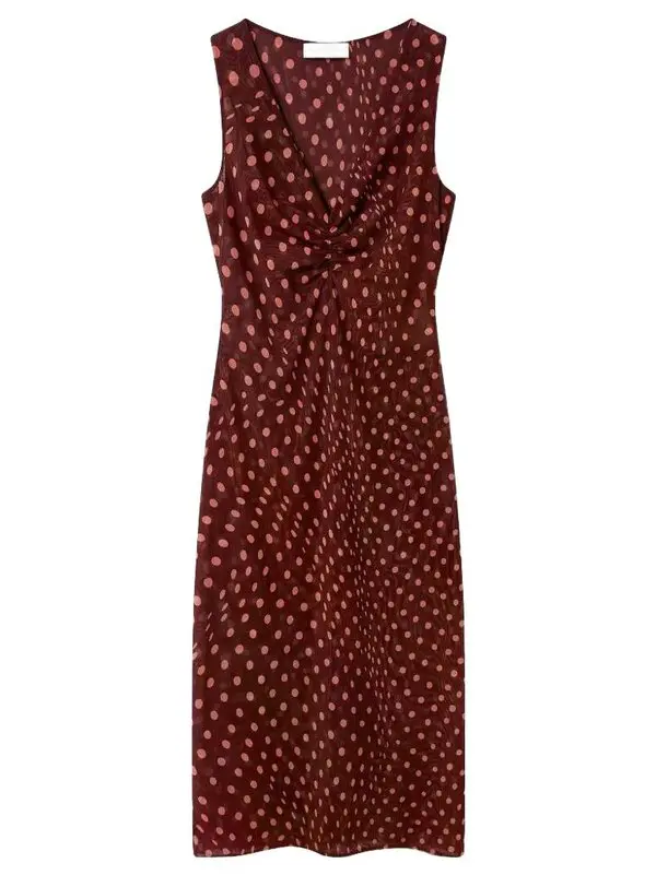 Stella McCartney Polka Dot Ruched Midi Dress - Red