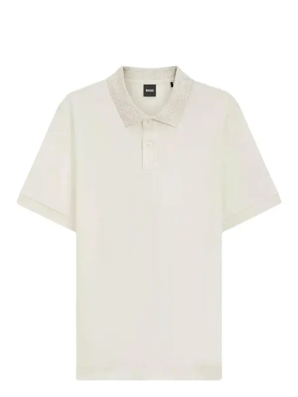 BOSS Regular-fit Polo Shirt In Cotton With Patterned Collar - Grey