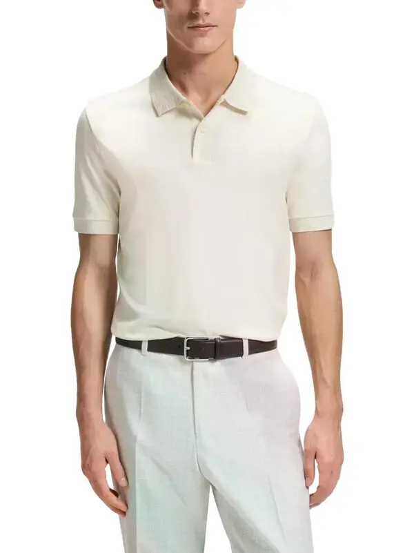 BOSS Regular-fit Polo Shirt In Cotton With Patterned Collar - Grey