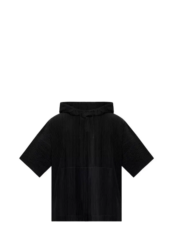Issey Miyake Pleated Short-sleeve Hoodie - Black