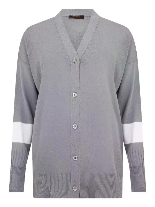 MOORER Stripe Detail V-neck Cardigan - Grey