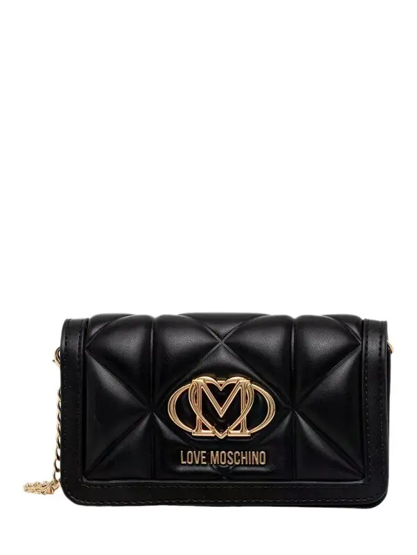 Moschino Quilted Logo Plaque Cross Body Bag - Black