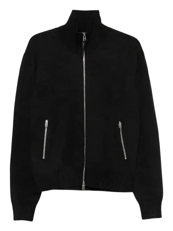 TOM FORD Waffle Knit Zip-up Cardigan With Leather Patches - Black